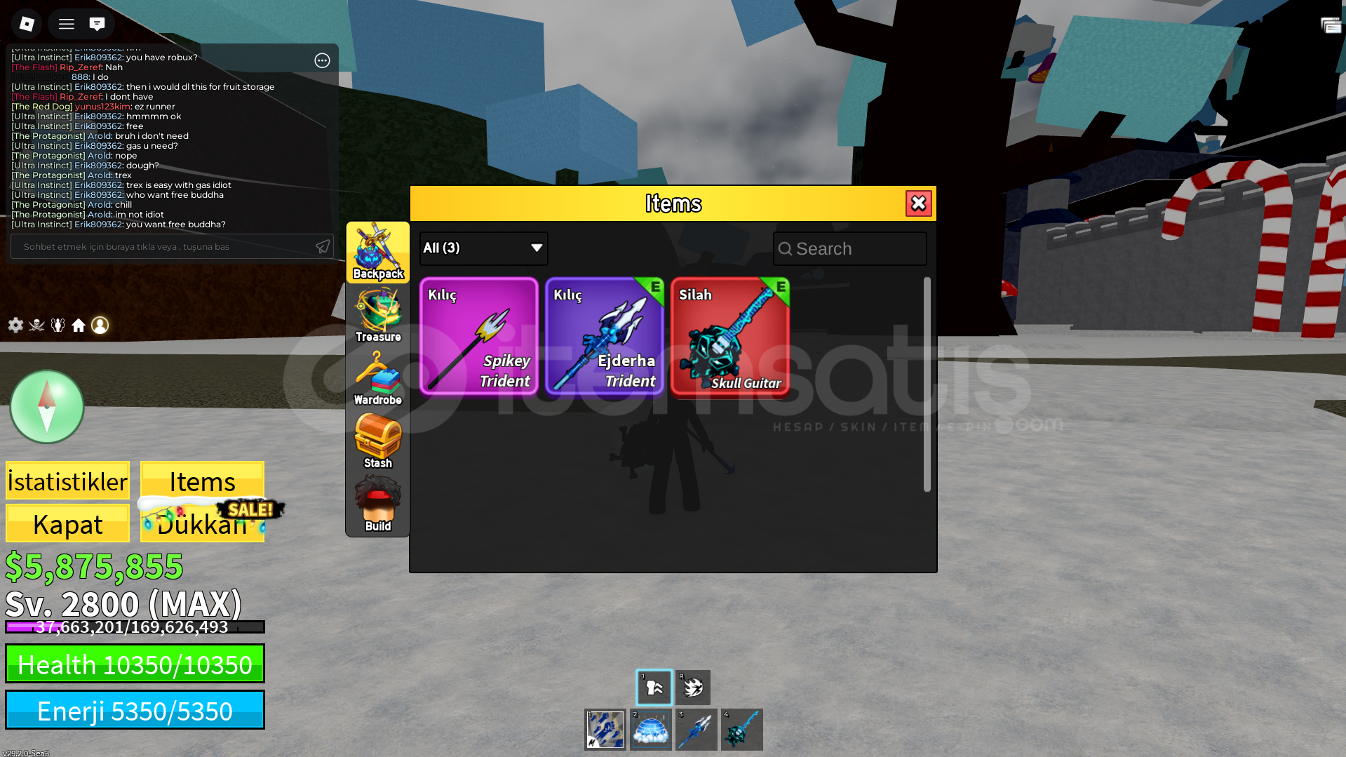 blox fruits 2800 level hesap.. İlan No: #4676450 | İtemSatış