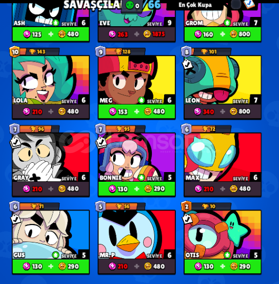 BRAWL STARS 20K LEON,CROW,SPIKE 54 CHARACTERS - 1469956 | İtemsatış