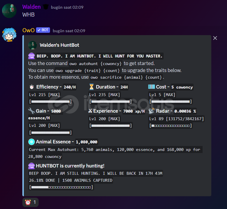 DISCORD OWO BOT ACCOUNT - 1518772 | İtemsatış