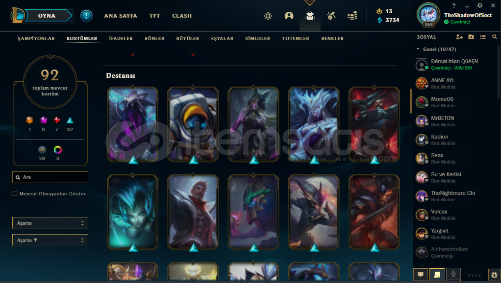 LOL HESAP 269 LEVEL - 1309425 | İtemsatış