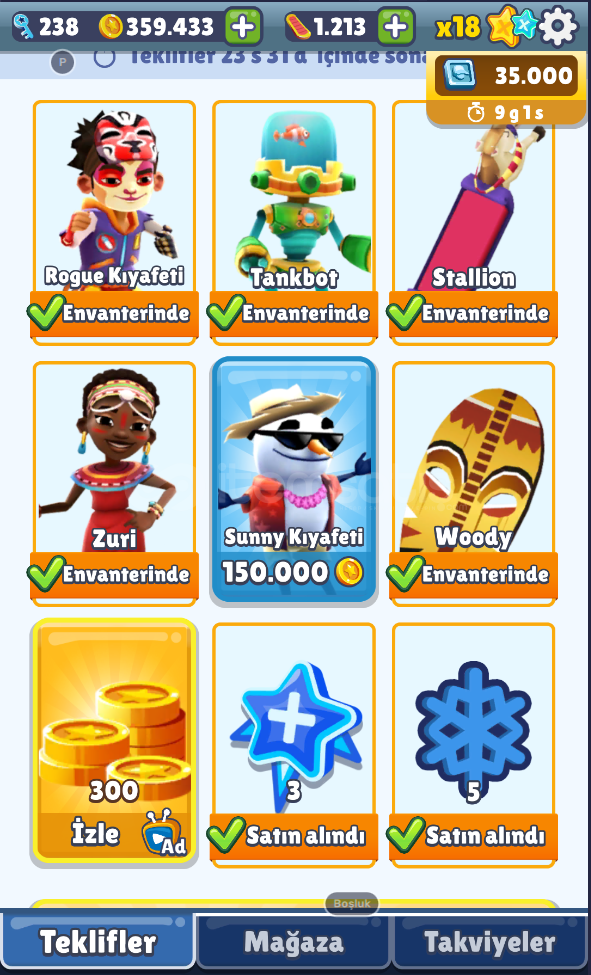 subway surfers hesap fuleme.. İlan No: #4659408 | İtemSatış